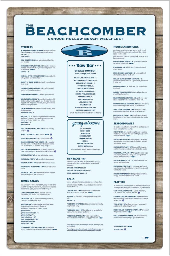 Food Menu – The beachcomber Wellfleet MA