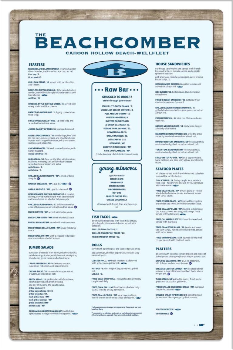 Food Menu – The beachcomber Wellfleet MA