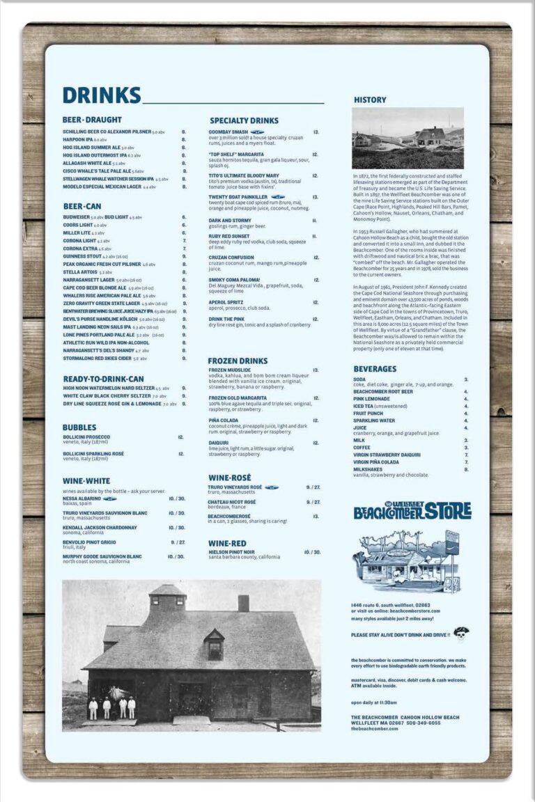 Food Menu – The beachcomber Wellfleet MA